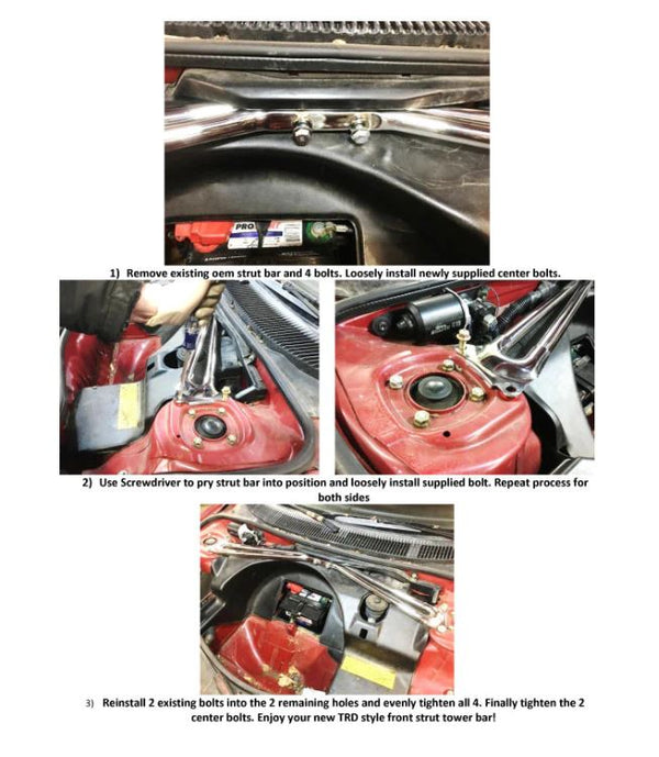 MR2 Sw20 TRD style front and rear X brace strut bars Stainless steel