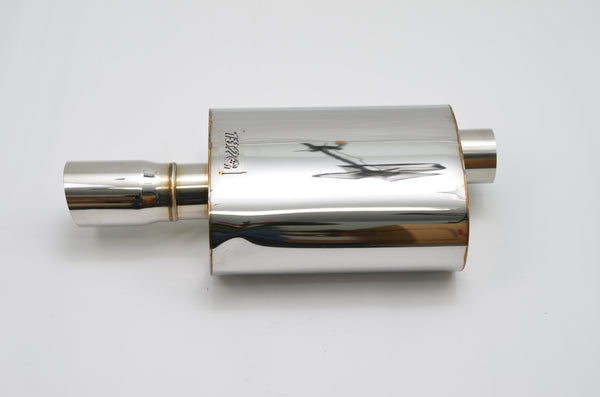 Universal 3 inch muffler Long tip Offset 3" inlet center 3.5" outlet O